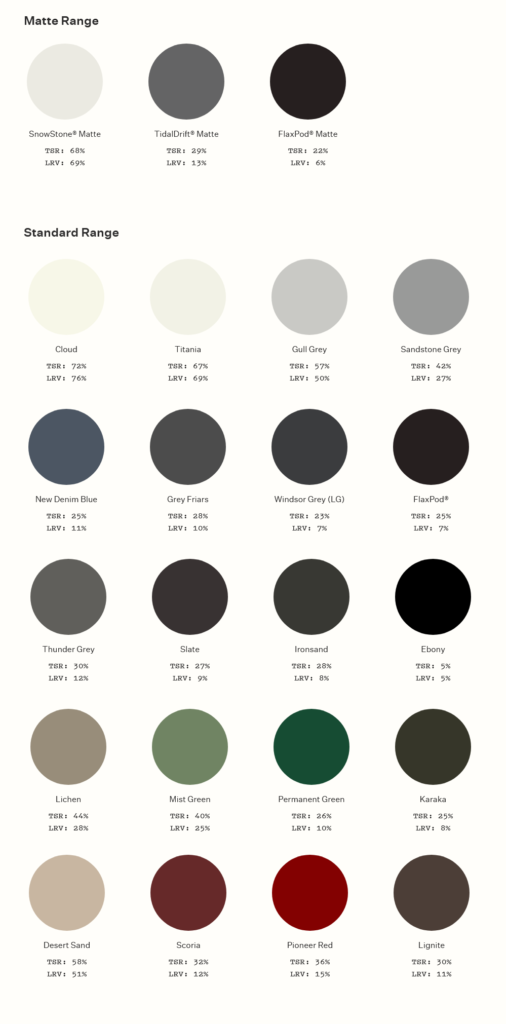 Colour Charts | JP Roofing